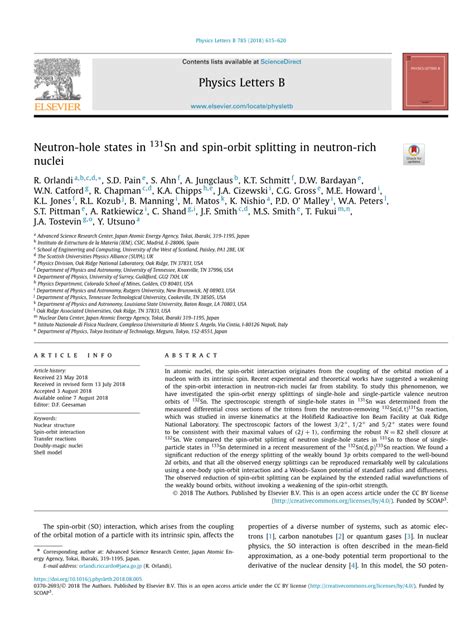 Pdf Neutron Hole States In 131 Sn And Spin Orbit Splitting In Neutron