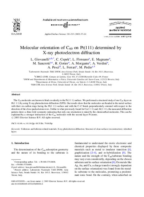 Pdf Molecular Orientation Of C60 On Pt111 Determined By X Ray
