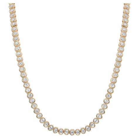 Bezel Set Oval Cut Diamond Tennis Necklace 18k White Gold 14 76cttw 17