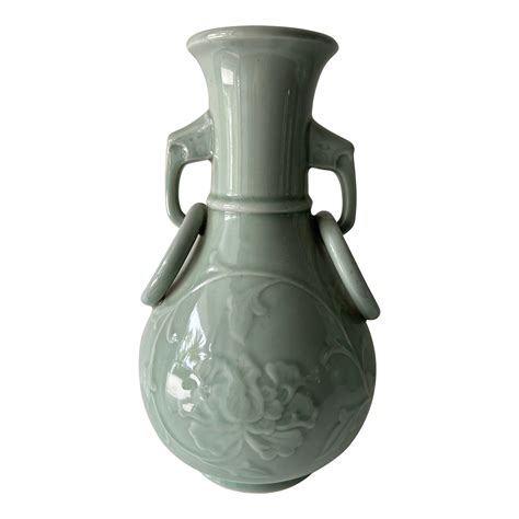 Late 20th Century Chinese Porcelain Celadon Vase With Fixed Ring