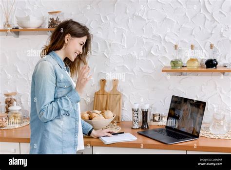 video call remote work the happy girl works from home she