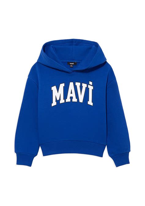 Erkek Çocuk Mavi Logo Baskılı Mavi Kapüşonlu Sweatshirt