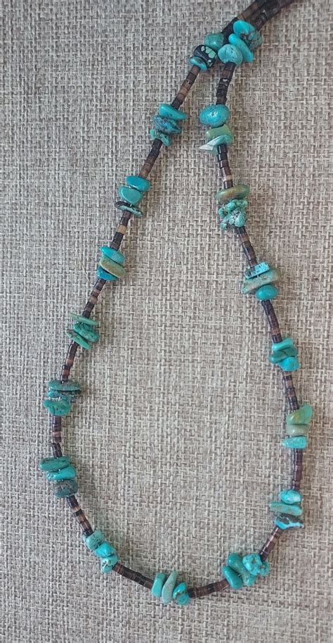 Genuine Turquoise Gemstones And 2mm Brown Penshell Heishi And Silver