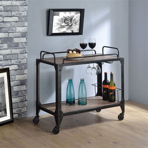 Carbon Loft Owen Black Metalrustic Oak Serving Cart Overstock