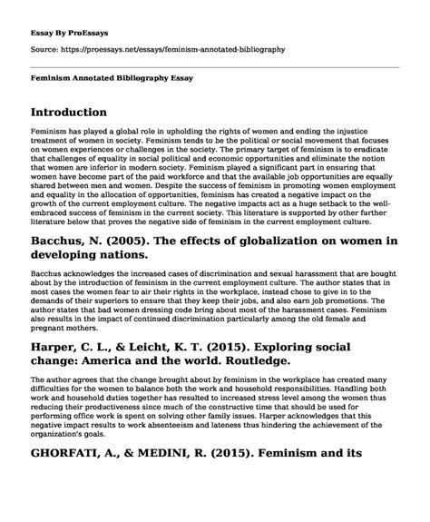 Feminism Annotated Bibliography Free Essay Term Paper Example ProEssays Net