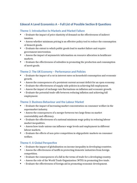 Edexcel Econ Section B Questions Full List Pdf