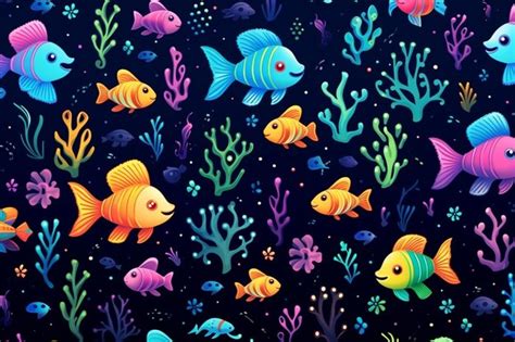 Cute Marine Underwater Pattern Premium Ai Generated Image