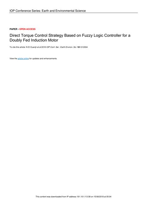 Pdf Direct Torque Control Strategy Based On Fuzzy Logic Controller