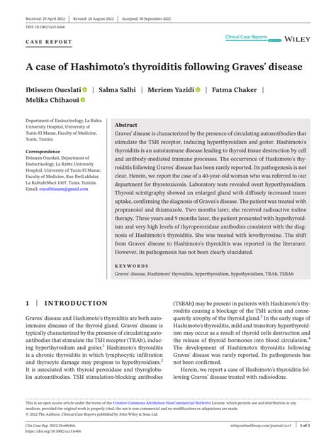 Pdf A Case Of Hashimotos Thyroiditis Following Graves Disease In