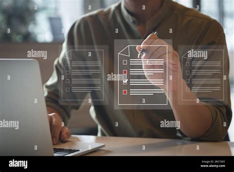 man chooses questionnaire with checkbox survey form online answer