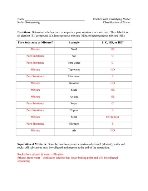 Classification Of Matter Worksheet Db Excel