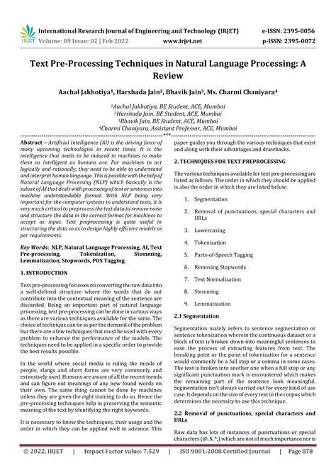 Text Pre Processing Techniques In Natural Language Processing A Review