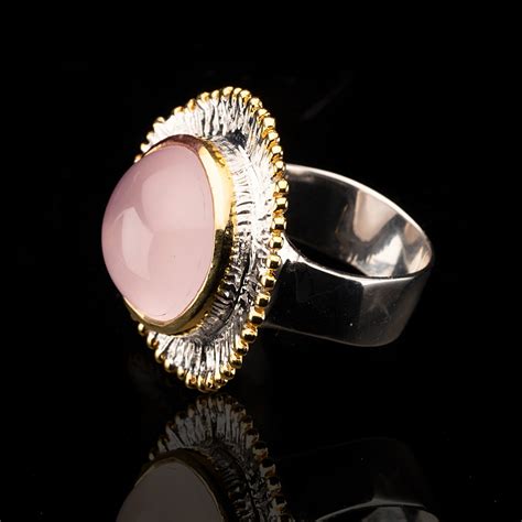 Rose Quartz Ring In Sterling Silver With Gold Accents Sunburst Branch