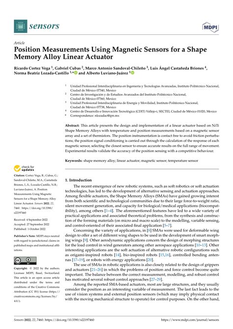Pdf Position Measurements Using Magnetic Sensors For A Shape Memory Alloy Linear Actuator