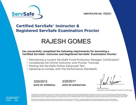 Certificate Of Servsafe Instructor And Proctor Ppt