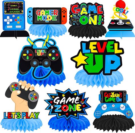 Video Game Honeycomb Centerpieces 12pcs Game Party Table Centerpieces Blue Video