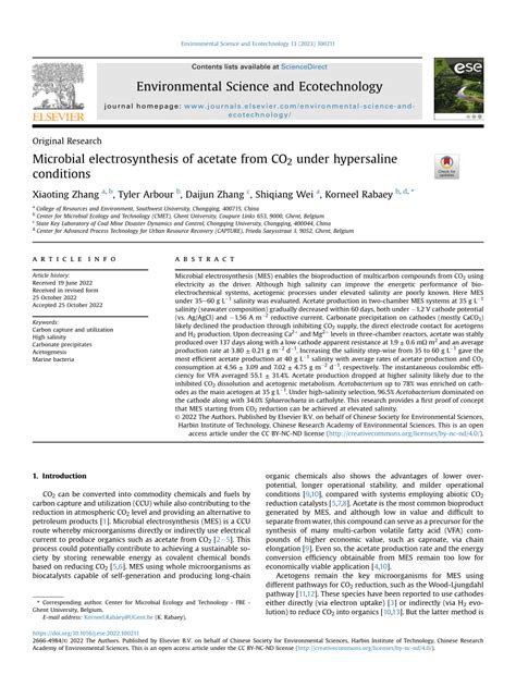 Pdf Microbial Electrosynthesis Of Acetate From Co2 Under Hypersaline Conditions