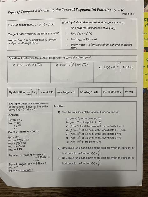 Grade 12 Mathexponential Functions Find The Point On The Curve Where