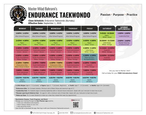 Schedule Burnaby Endurance Taekwondo