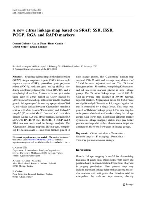 Pdf A New Citrus Linkage Map Based On Srap Ssr Issr Pogp Rga And