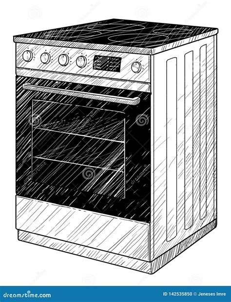 Electric Stove Illustration Drawing Engraving Ink Line Art Vector
