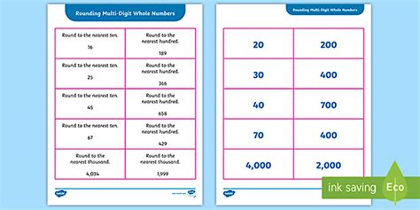 Rounding Multi Digit Whole Numbers Worksheet Twinkl