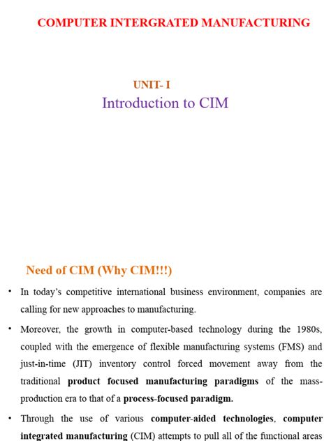 Cim Unit 1 Pdf Automation Computer Aided Design