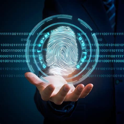 premium photo hand extends with digital holographic fingerprint