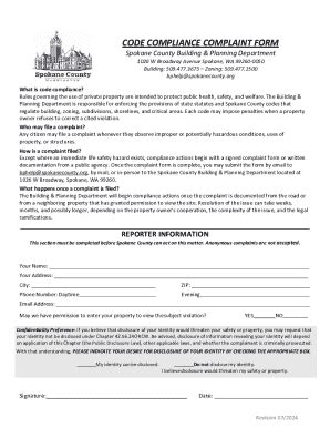 Fillable Online CODE COMPLIANCE COMPLAINT FORM Spokane County Fax Email Print PdfFiller