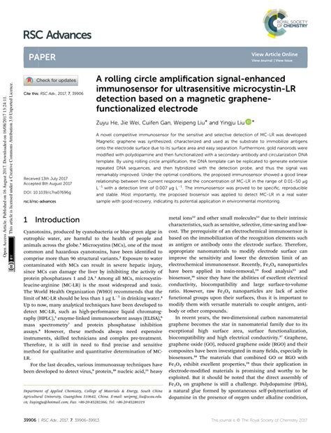 Pdf A Rolling Circle Amplification Signal Enhanced Immunosensor For