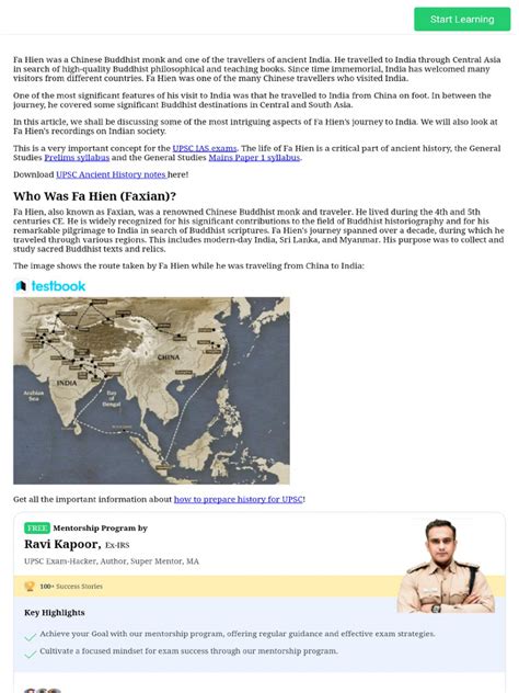 Fa Hien Faxian Visit To India Recordings And More In Detail Pdf