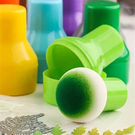 9 Piece Stencil Brush Set And Sponge Pouncers In Assorted Colors With