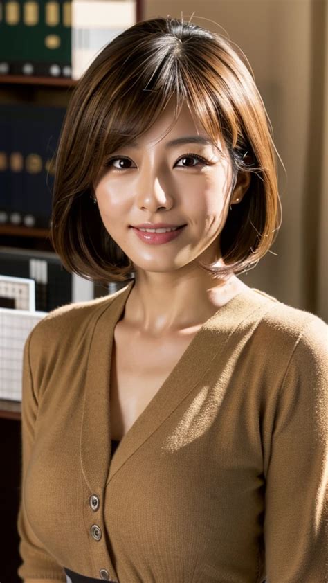 Beautiful Japanese Woman 30 Years Old Medium Short Length Brown Hair