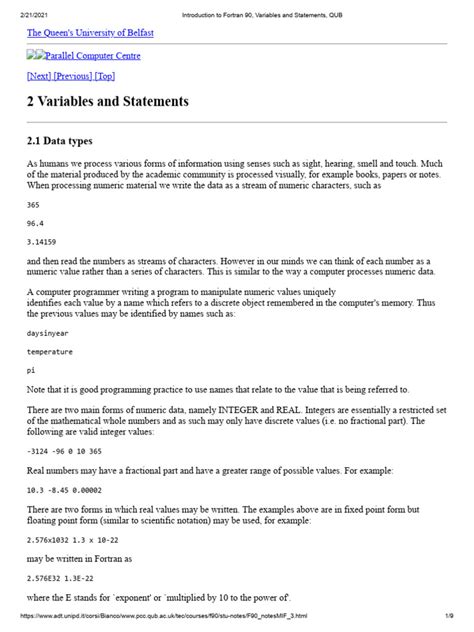 Introduction To Fortran 90 Variables And Statements Qub Pdf Parameter Computer Programming