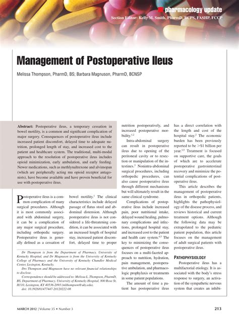 PDF Management Of Postoperative Ileus