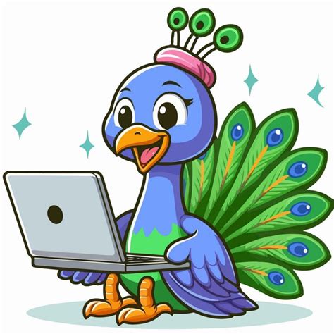 Vector De Dibujos Animados Feliz Pavo Real Jugando Portátil Vector Premium Generado Con Ia