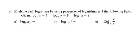 Solved 9 Evaluate Each Logarithm By Using Properties Of Chegg Com
