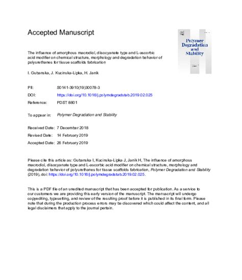 Pdf The Influence Of Amorphous Macrodiol Diisocyanate Type And L Ascorbic Acid Modifier On