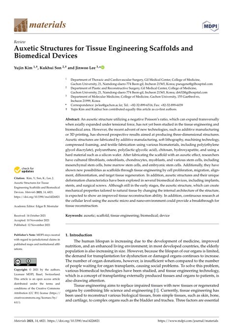 Pdf Auxetic Structures For Tissue Engineering Scaffolds And Biomedical Devices