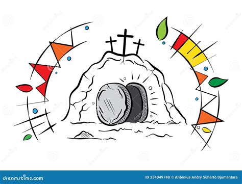 Jesus Empty Tomb With The Stone Rolled Aside Stock Vector