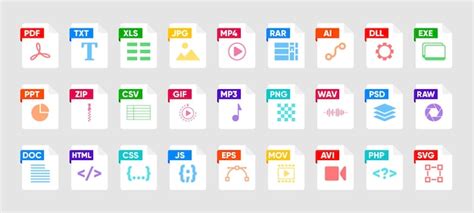 premium vector file type icon set popular files format and document