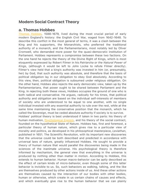 Hobbes Modern Social Contract Theory Pdf Social Contract John Locke