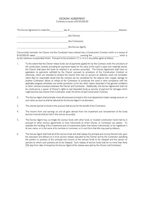 Escrow Agreement Template Get Free Sample Now