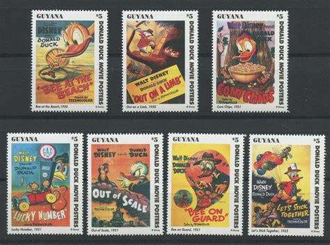 Donald Duck Disney Movie Posters 7 Mnh Stamps 1996 Guyana Set 5
