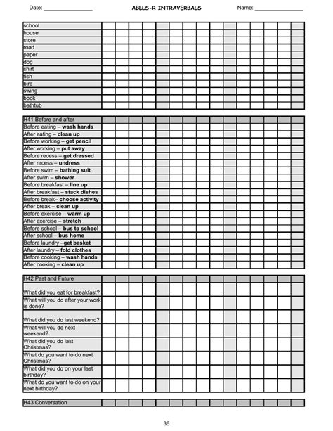 Ablls R Intraverbals Tracking Sheet Templates Download Printable Pdf