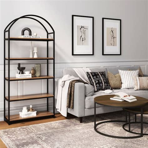 Nathan James Haven 5 Shelf Etagere Bookshelf With Arch Top On Sale