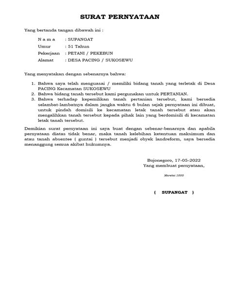 Surat Pernyataan Absentee Pdf