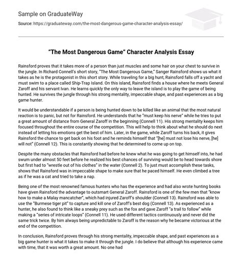 ⇉“the Most Dangerous Game” Character Analysis Essay Essay Example