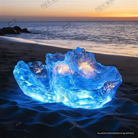 Ai创作图蓝色梦幻冰 冰岛水晶石 会发光的冰川 蓝色萤石摆件 奇幻冰火景象 3d冰晶画 3d冰块效果图 极光梦幻蓝紫色水晶洞 3d冰川地贴