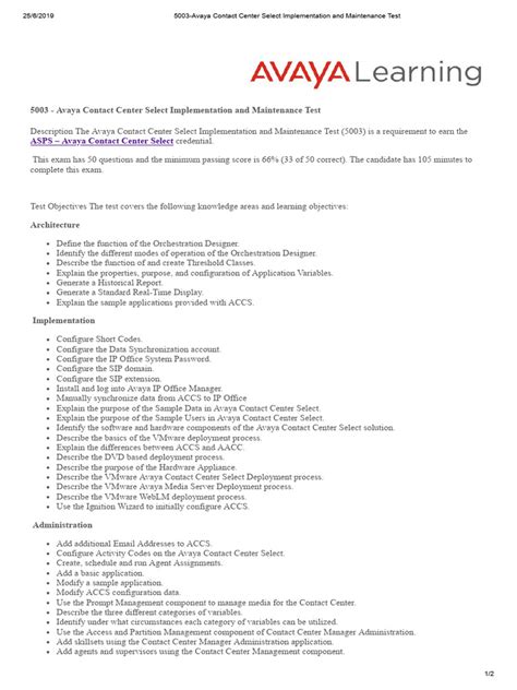 5003 Avaya Contact Center Select Implementation And Maintenance Test
